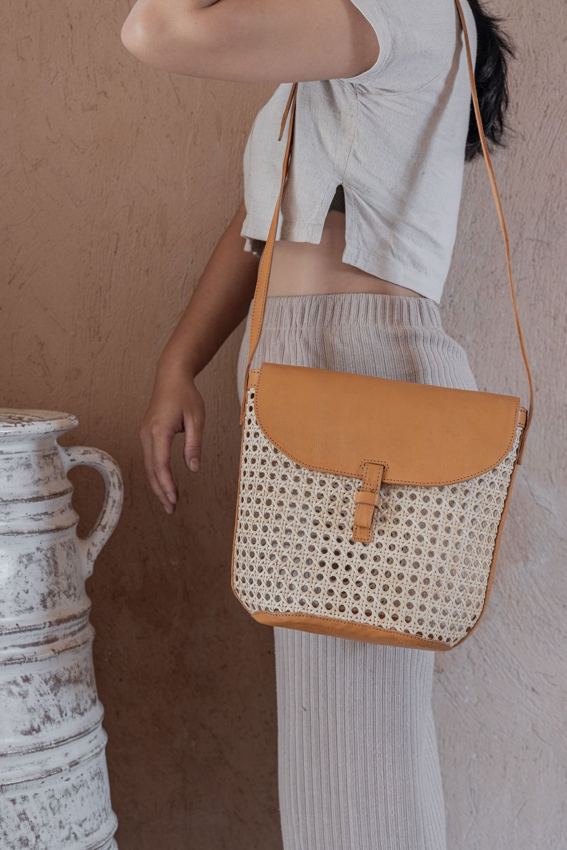 Rumi Leather and Cane Bucket Bag – Artisan Tote Bag | Village Thrive
