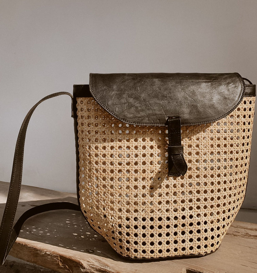 Rumi Leather and Cane Bucket Bag – Artisan Tote Bag | Village Thrive